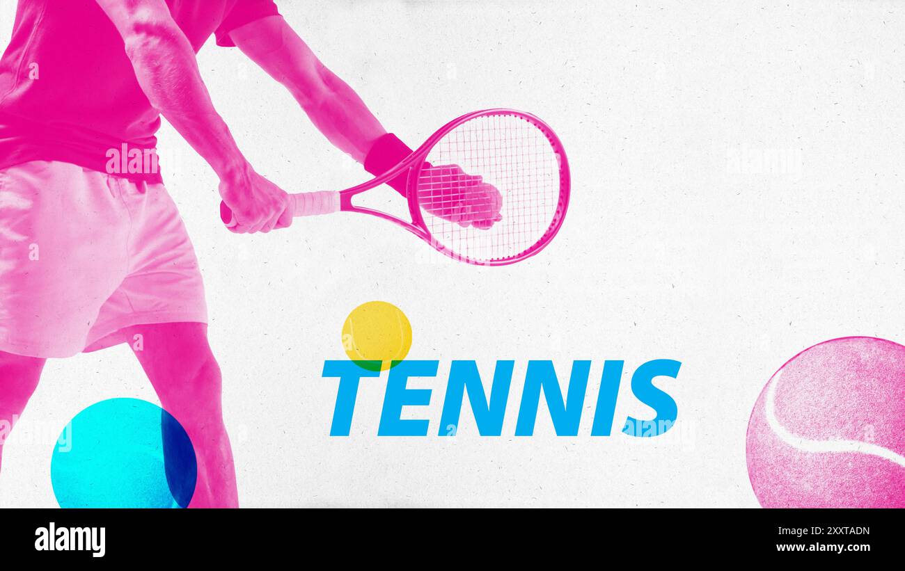 Close-up of tennis player in mid-swing, with bold color contrasts ...
