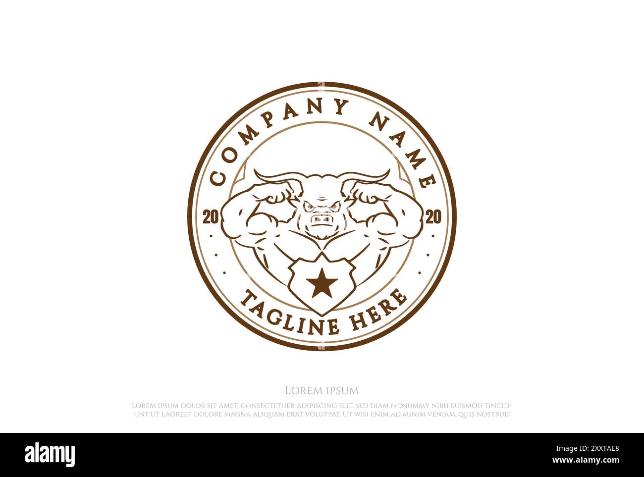 Hipster Vintage Retro Muscular Bull Longhorn Sport Gym Fitness Logo ...
