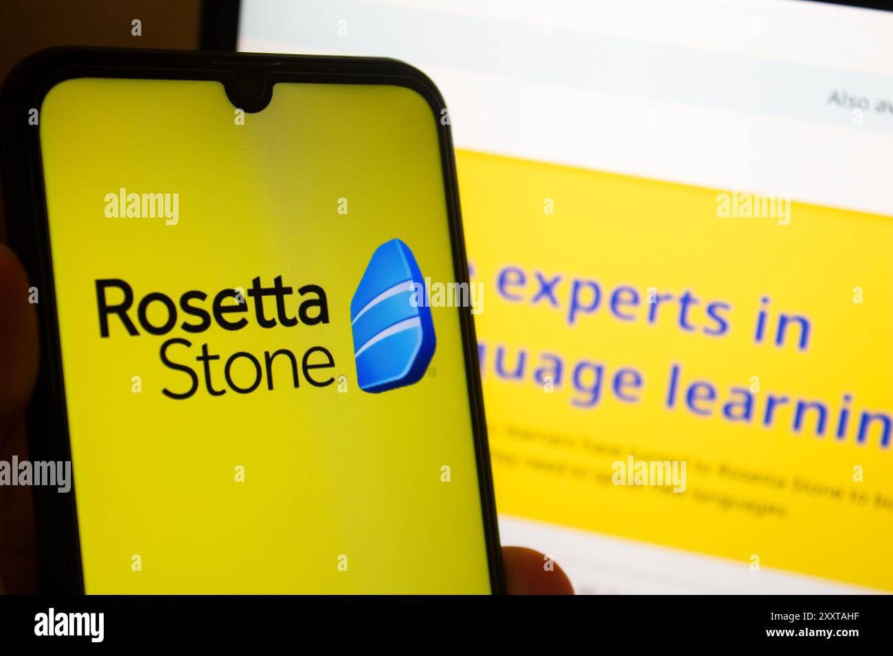 Rosetta Stone logo displayed on smartphone. Popular language learning service. Afyonkarahisar ...
