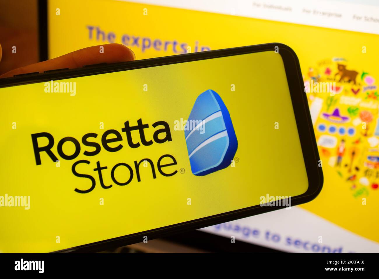 Rosetta Stone logo displayed on smartphone. Popular language learning service. Afyonkarahisar ...