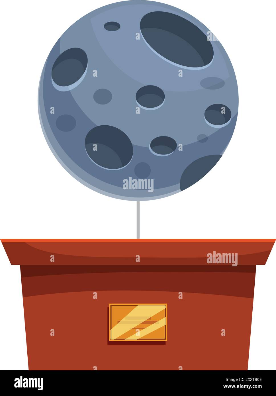 Cartoon grey moon with craters standing on a pedestal in a museum Stock ...