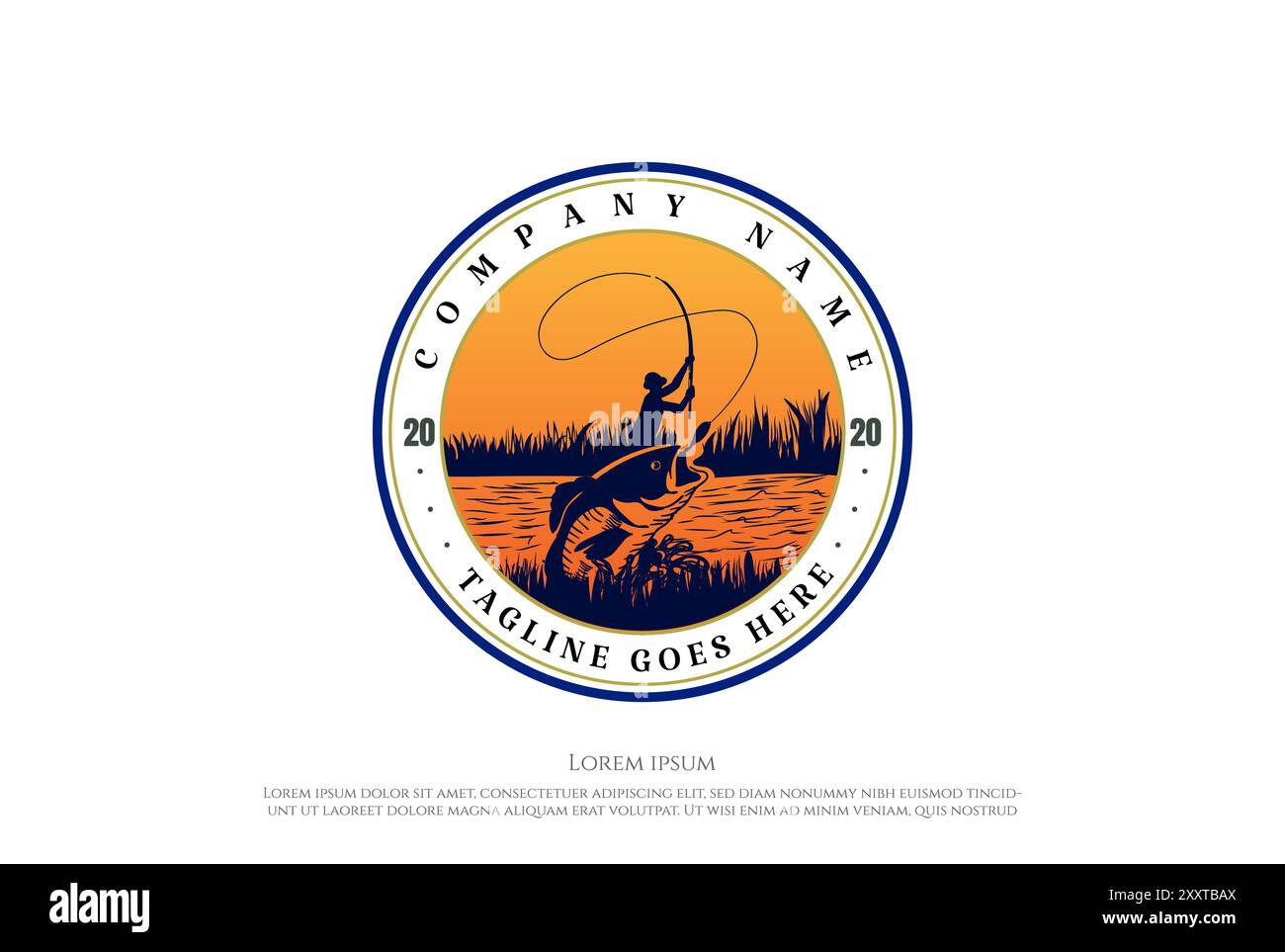 Vintage Retro Man Fishing Bass Salmon Carp Lake River Creek Fresh Water ...