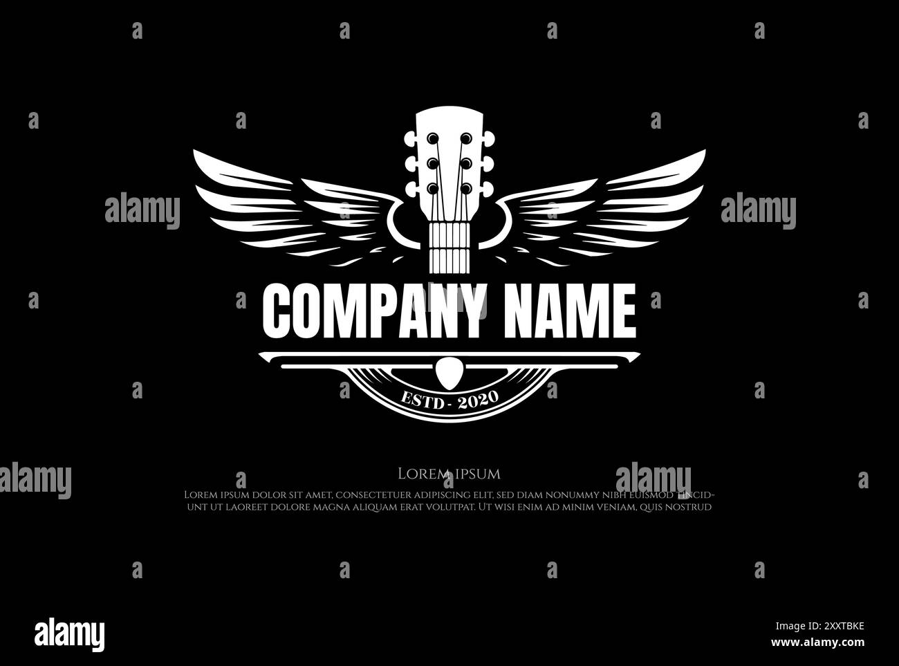 Vintage Retro Guitar Wing Wings Music Logo Design Vector Stock Vector ...