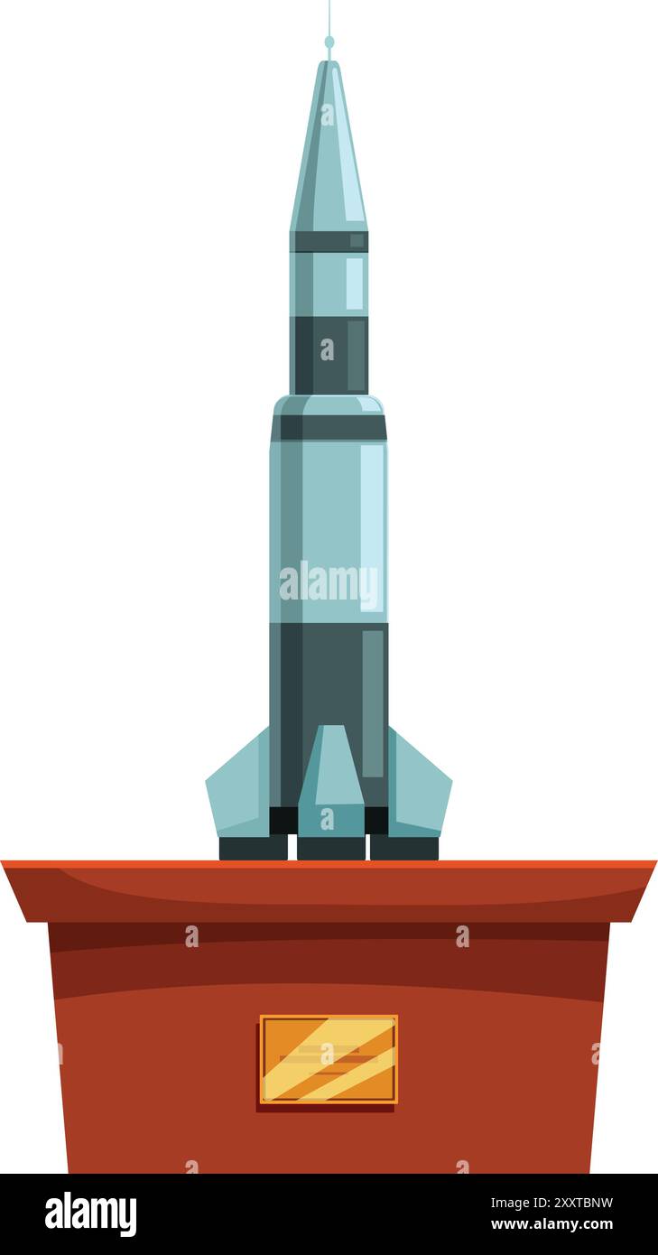 Cartoon space rocket standing on podium for exhibition in museum Stock ...