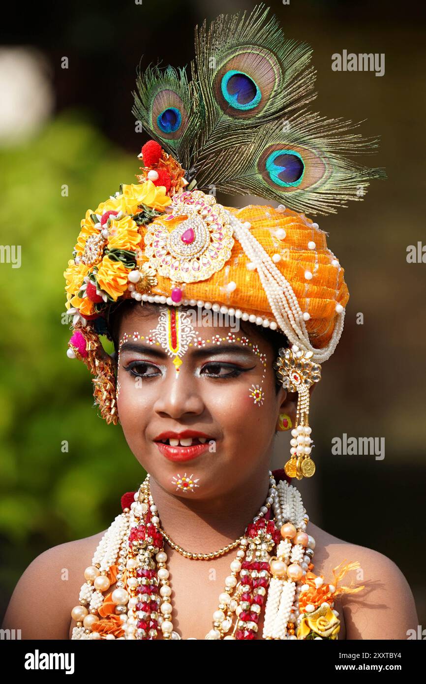 Ajmer, India. 24th Aug, 2024. Children dressed as Hindu deities Radha ...