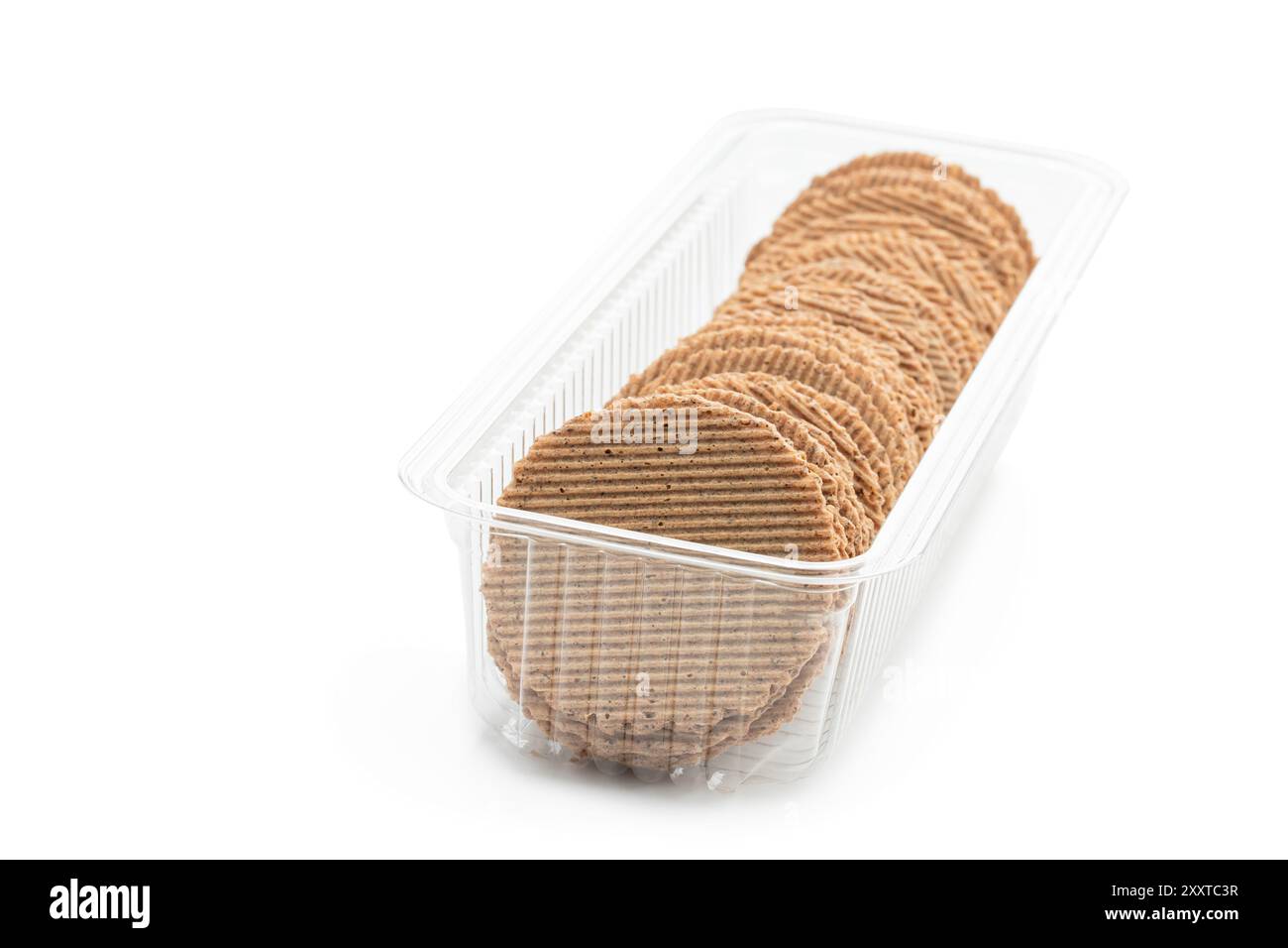Thin round rye crispbreads in plastic pack isolated on white Stock ...