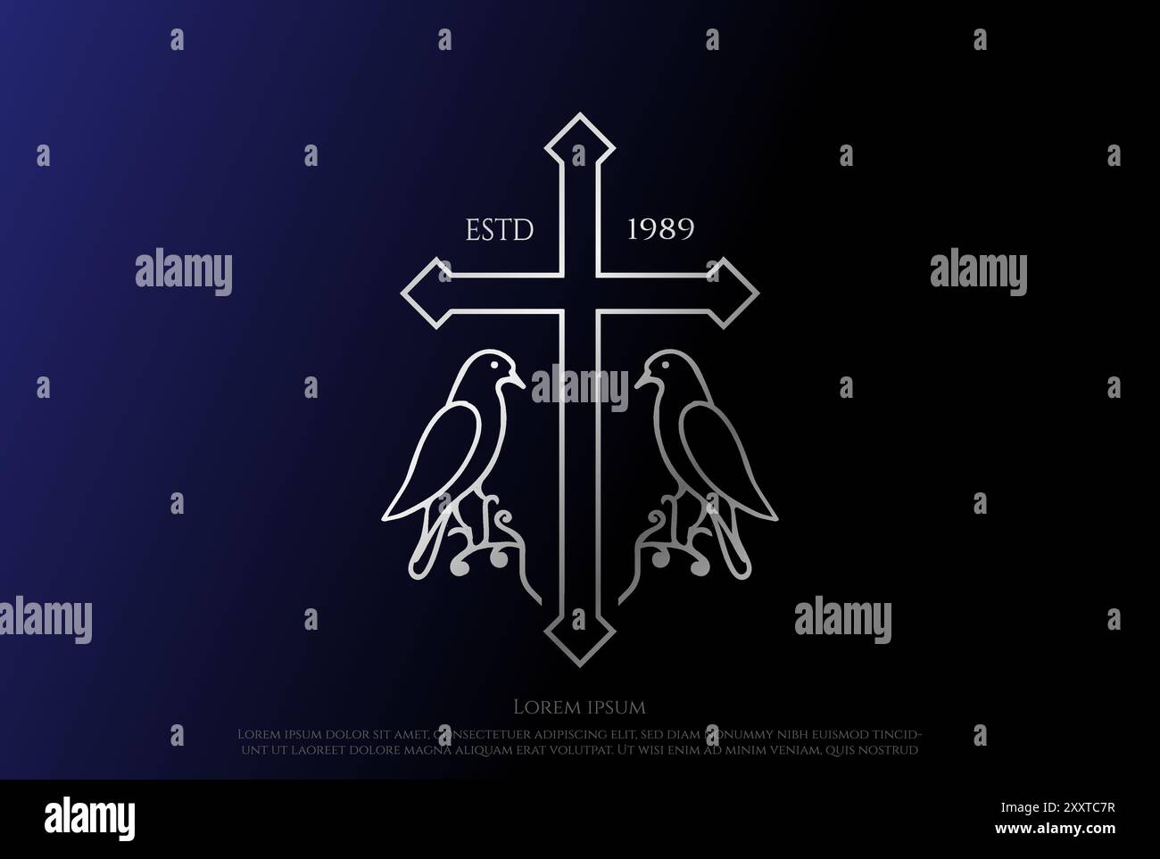 Simple Minimalist Christian Jesus Cross with Dove Pigeon Line Outline ...