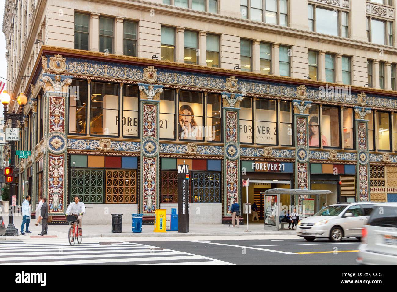 The Forever 21 store in a historical decorated building on a corner of ...