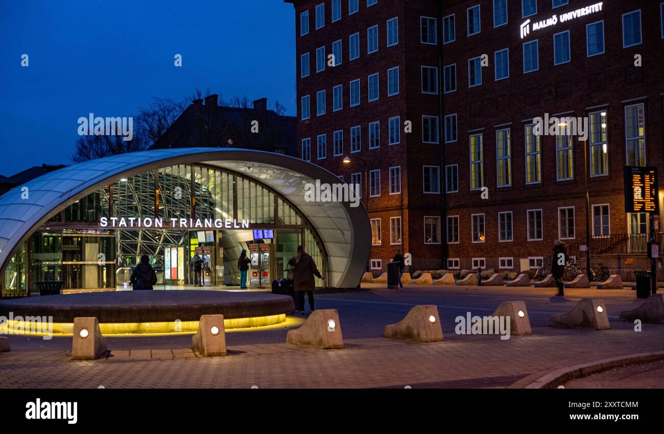 Triangeln Metro station in Malmo, Sweden seen in night light Stock ...