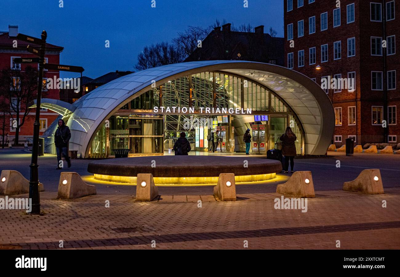 Triangeln Metro station in Malmo, Sweden seen in night light Stock ...