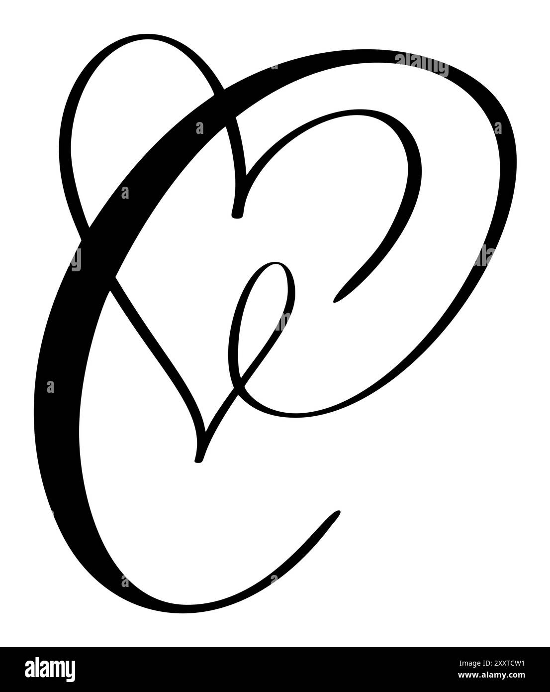 Script capital font logo calligraphy love letter C initial. Hand drawn ...