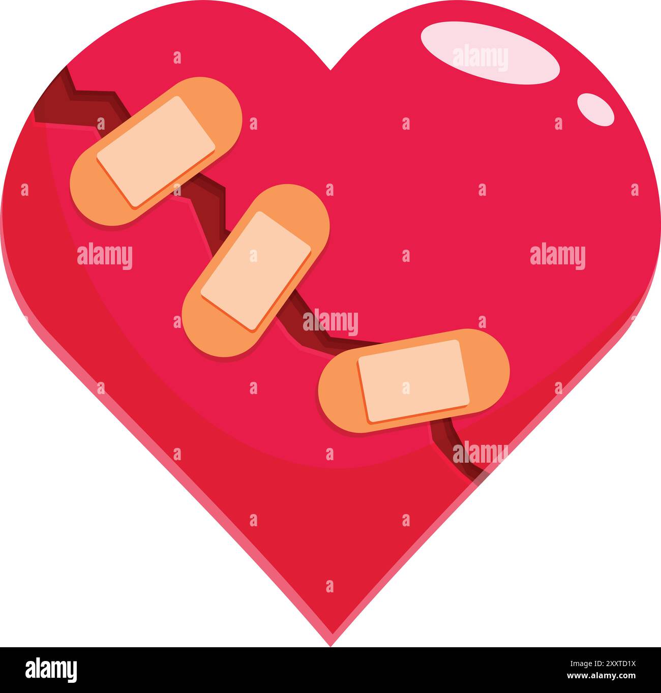 Red heart with a big crack is being repaired with three bandages Stock ...