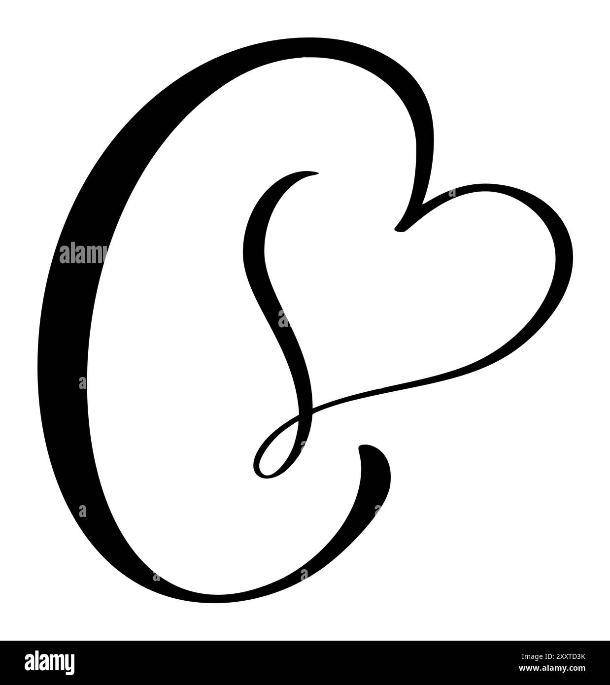 Hand drawn vector calligraphy love letter C. Vintage heart monogram ...