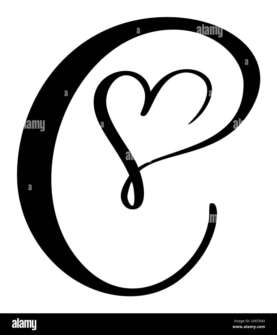 Script capital font logo calligraphy love letter C initial. Hand drawn ...