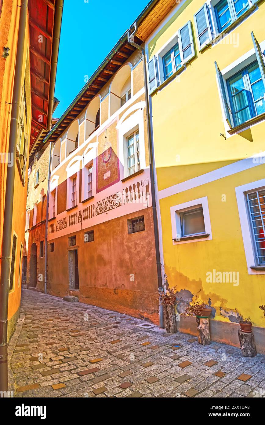 The narrow Via Maistra street with beautiful house, covered with ...