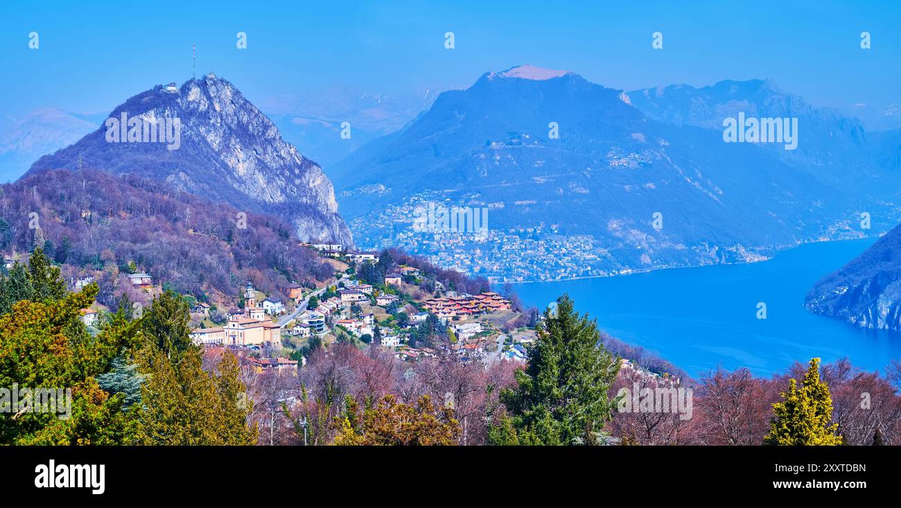 Panorama with Monte San Salvatore, Lake Lugano, Monte Bre and Monte ...