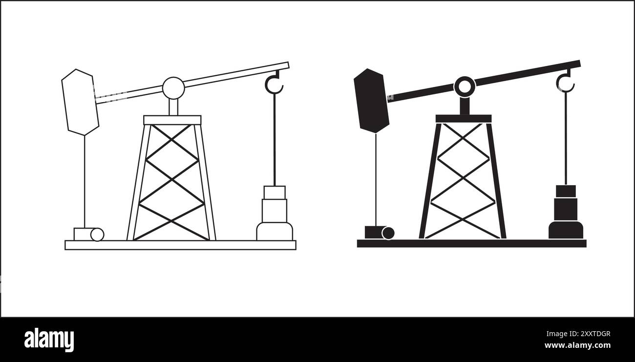 Oil extraction rig vector, crude derrick oilfield industry icon Stock ...
