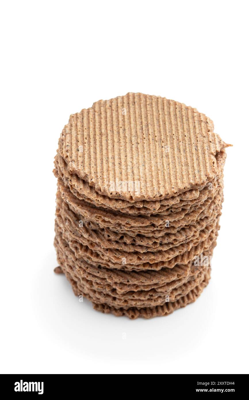 Stack of thin round rye crispbreads isolated on white Stock Photo - Alamy