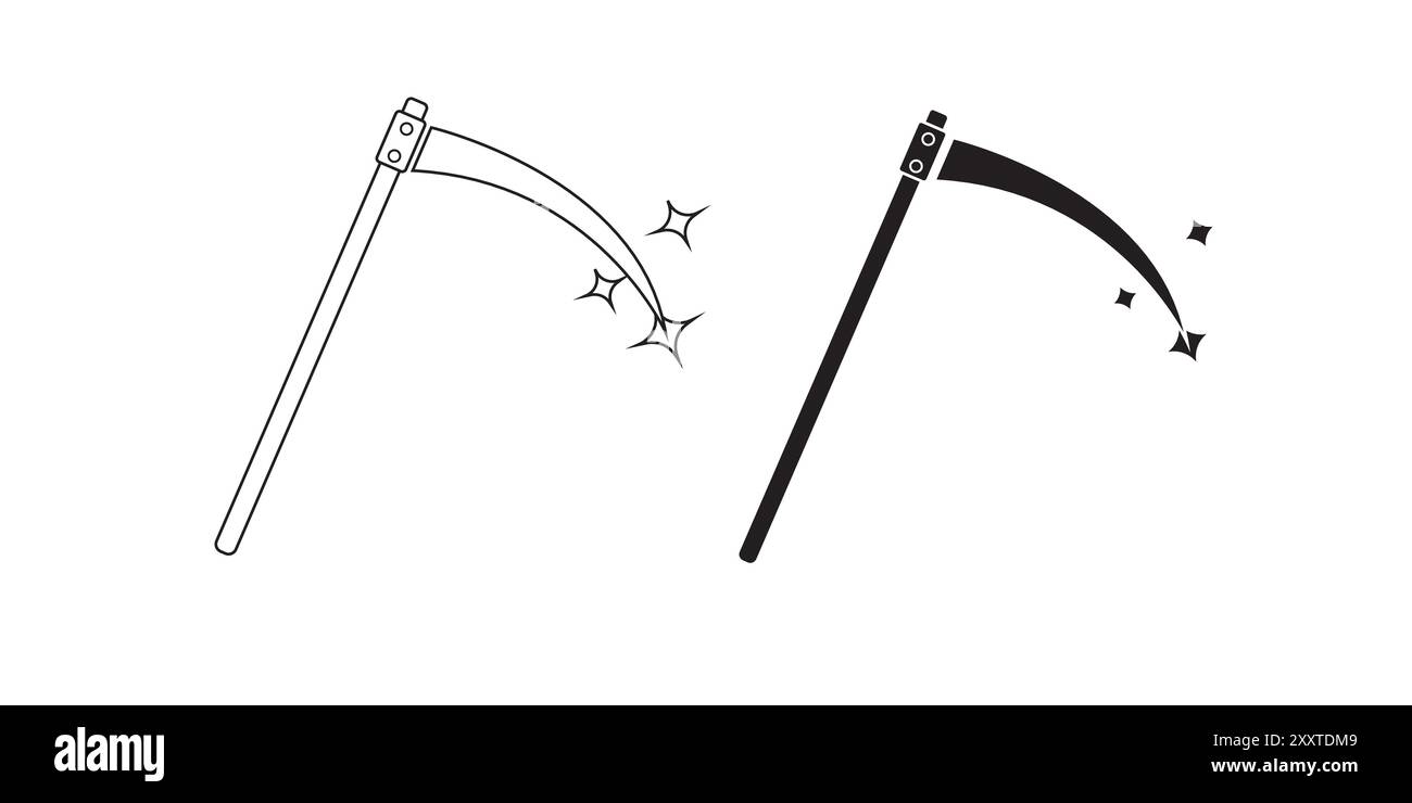 Set of vintage scythes in retro style. Monochrome Graphic Art. Vector ...