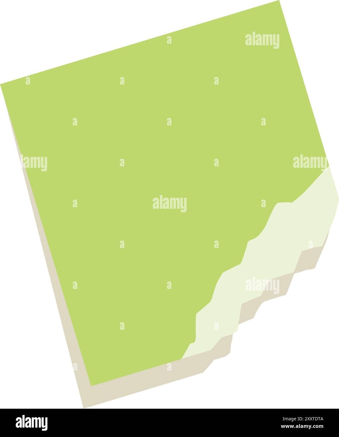 Blank green sticky note with torn edge is providing copy space on a ...