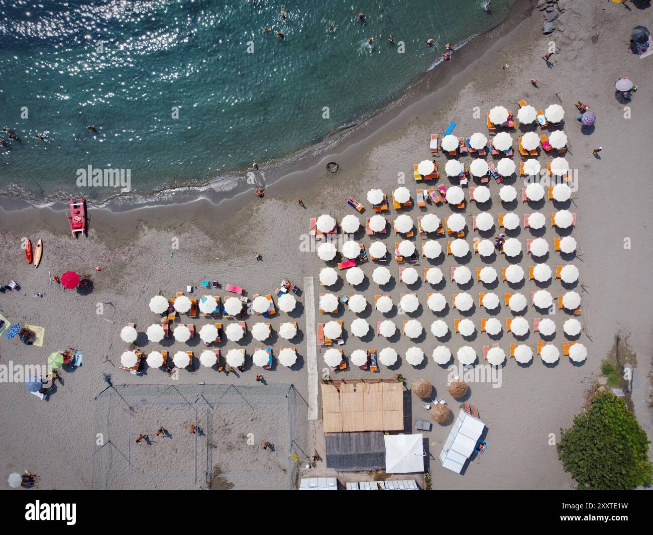 Aerial view of the coast of Liguria (Italy) with its sea, beaches and ...