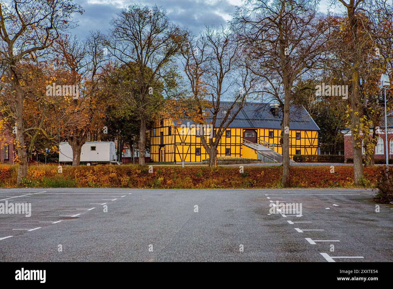 Yellow classical half-timbered house in Kristianstad, Sweden Stock ...