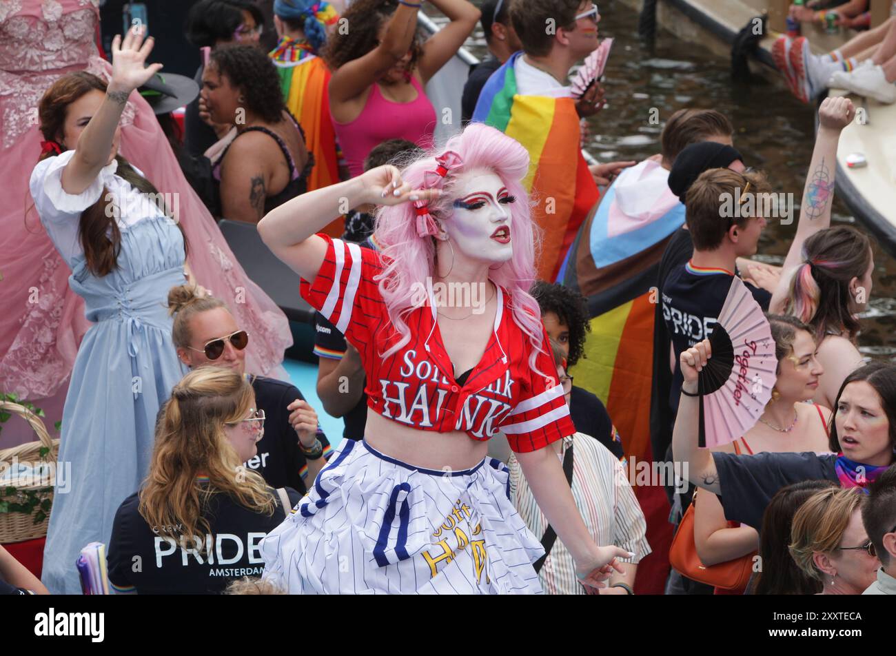 Revellers on the boat celebrates the LGBTQIA+ Canal Pride Parade on the ...