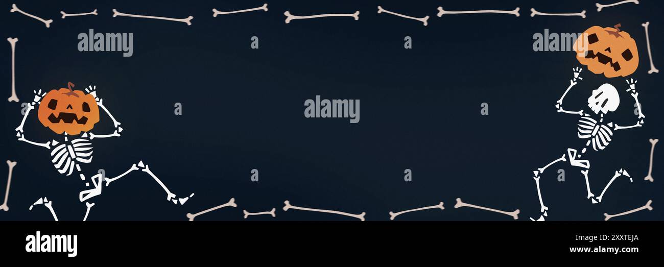 Skeleton Parade. Drawn art style. Skeletons with jack-o'-lantern heads ...