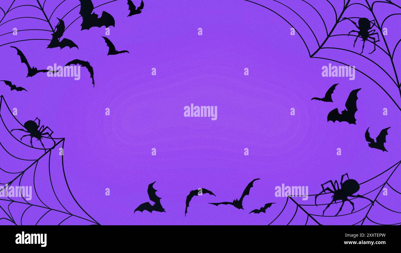 Bats and spiders swirl on purple background, creating haunting ...