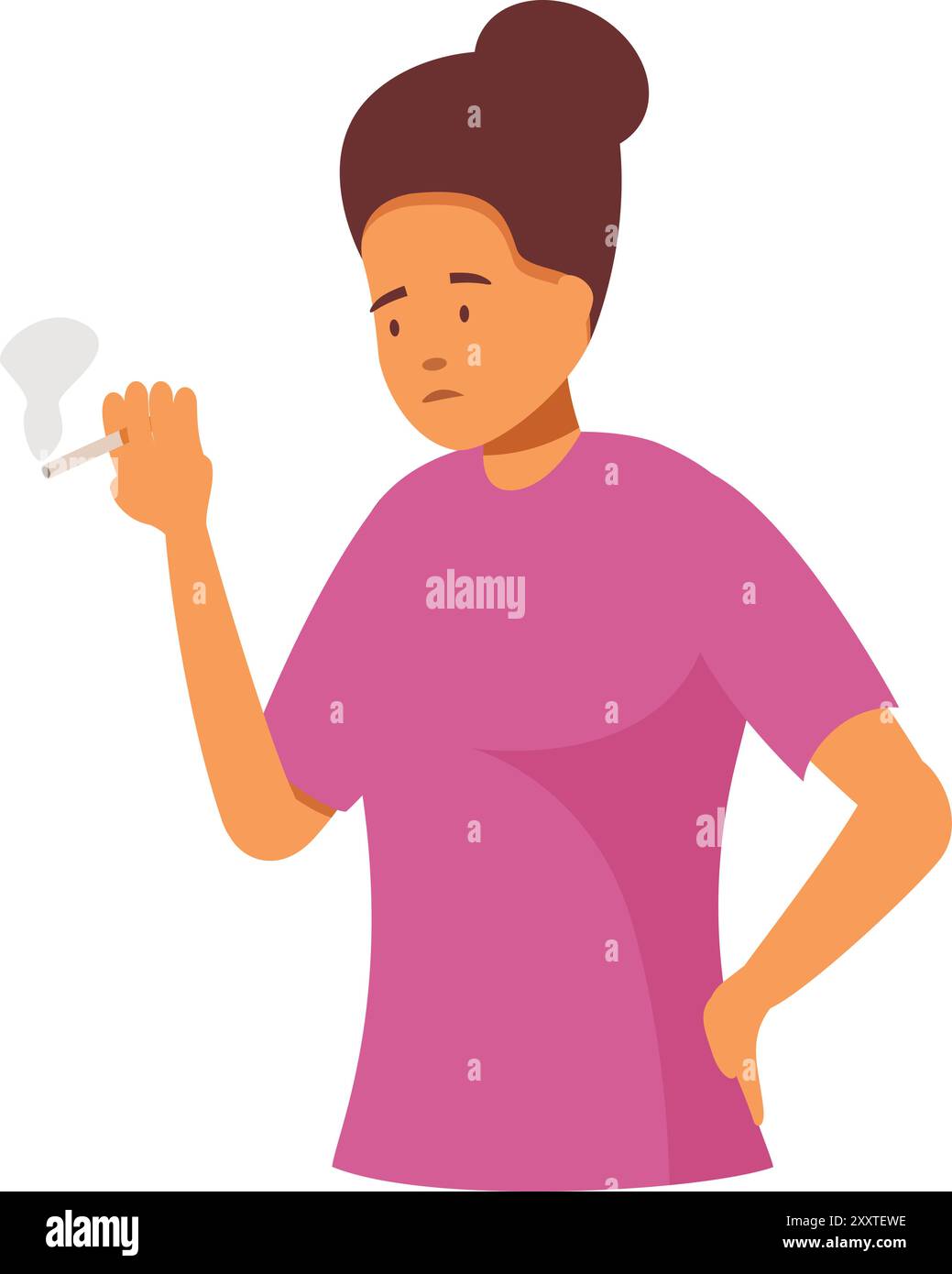 Sad young woman is holding a cigarette, experiencing the negative ...