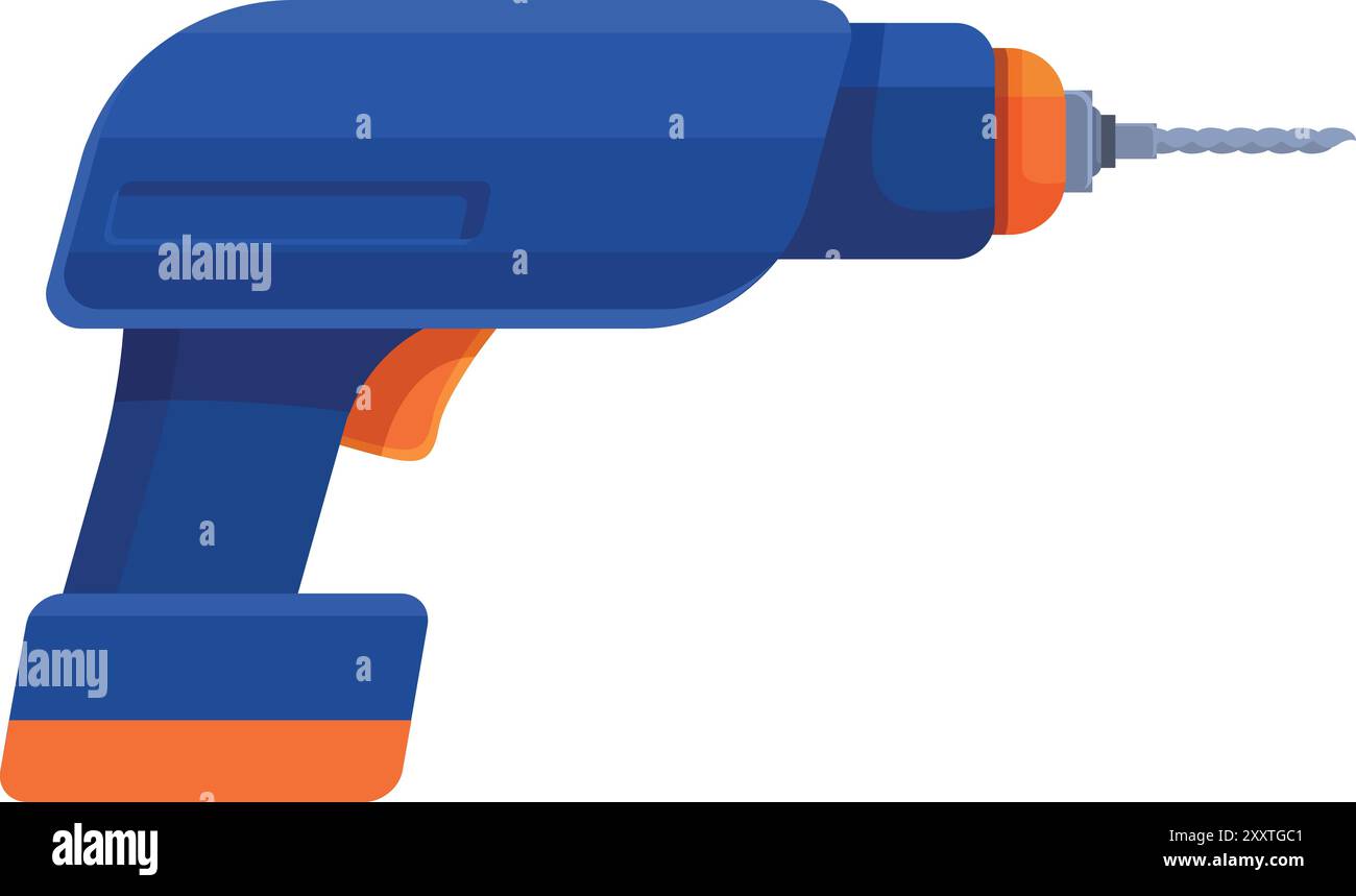Blue and orange electric drill holding with hand using for construction ...