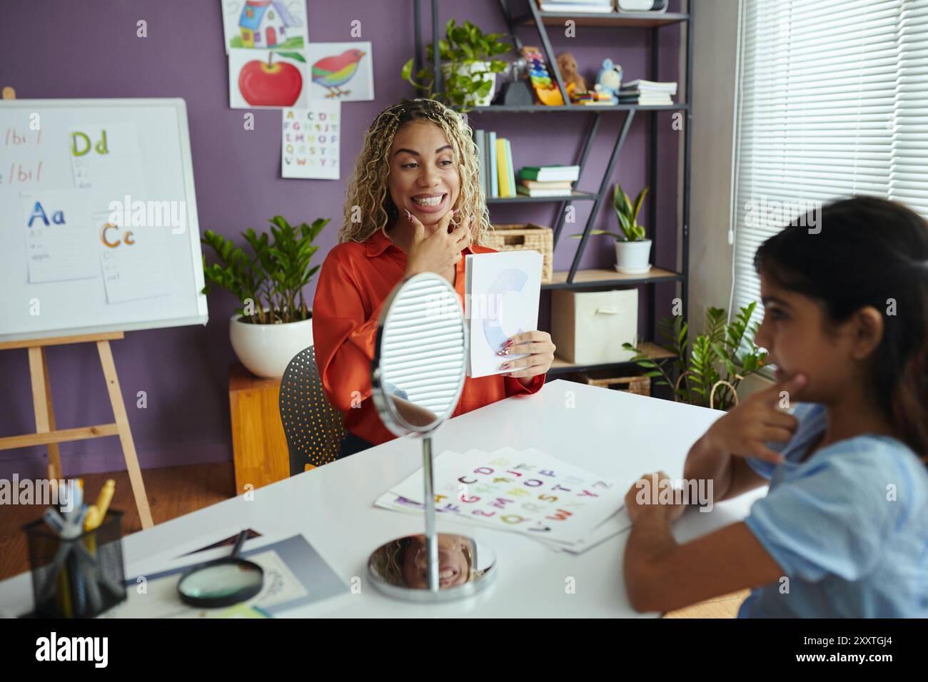 Conducting Language Learning Session in Bright Classroom Setting Stock ...