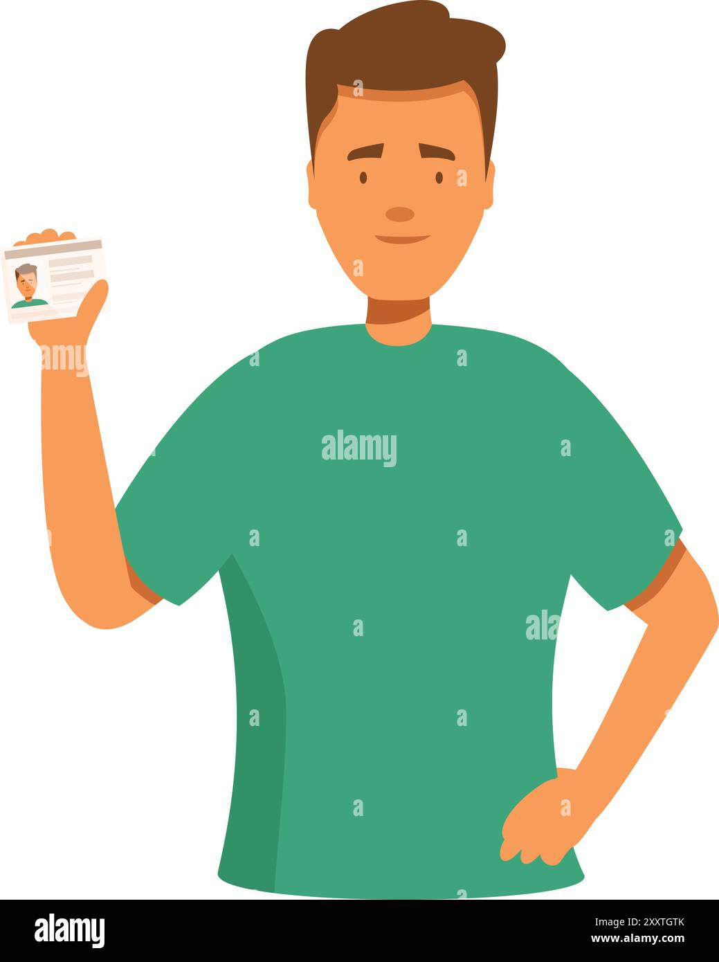 Young man holding id card, identification document, personal data Stock ...