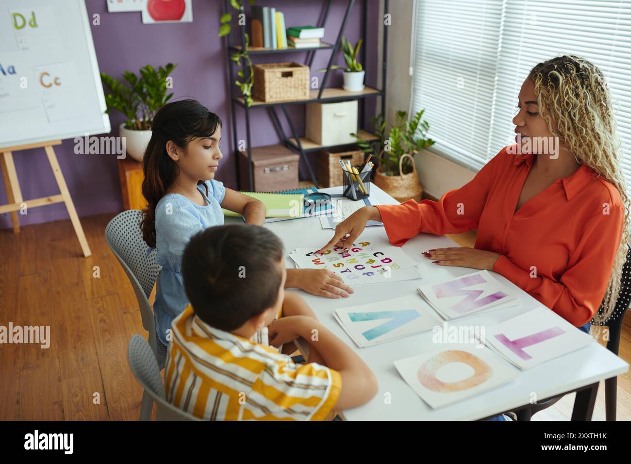 Teaching Classroom with Students and Alphabet Letters Activity Stock ...
