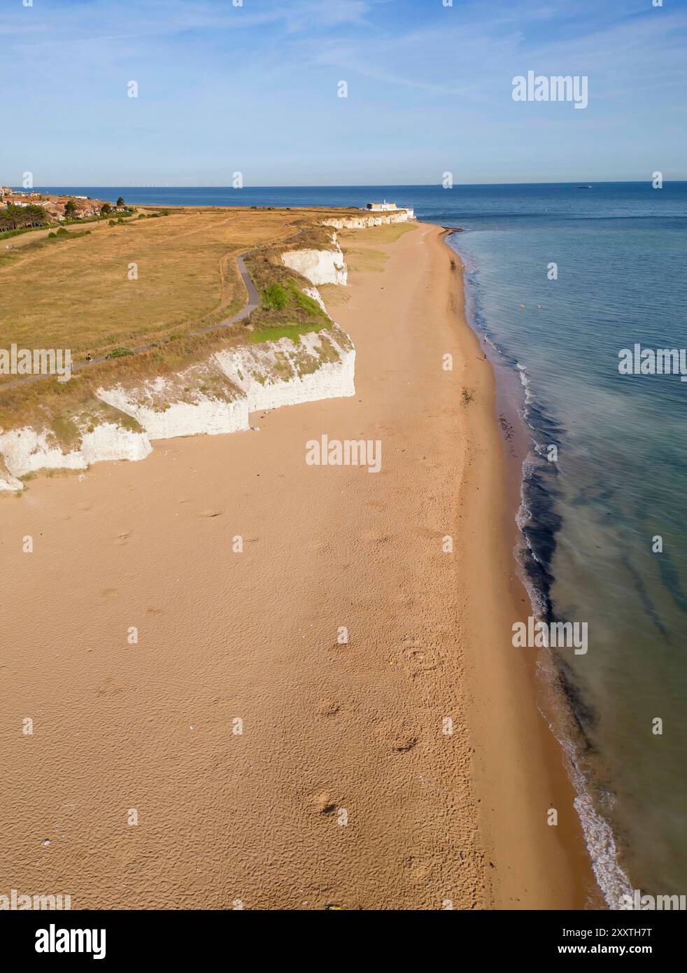 aerial views of the beach and chalk cliffs at Botany bay on the kent ...