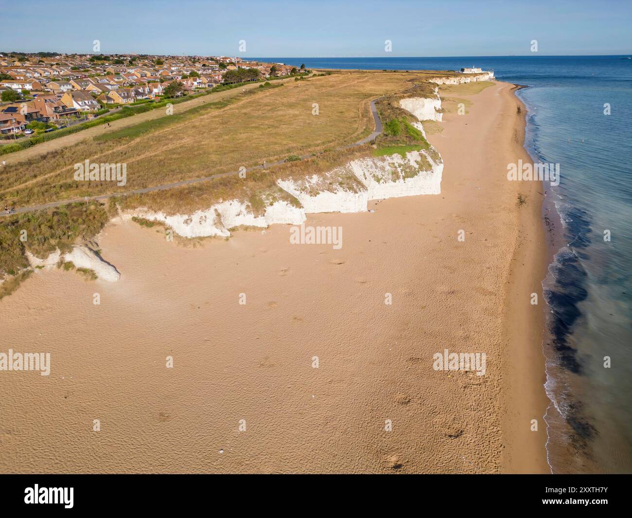 aerial views of the beach and chalk cliffs at Botany bay on the kent ...