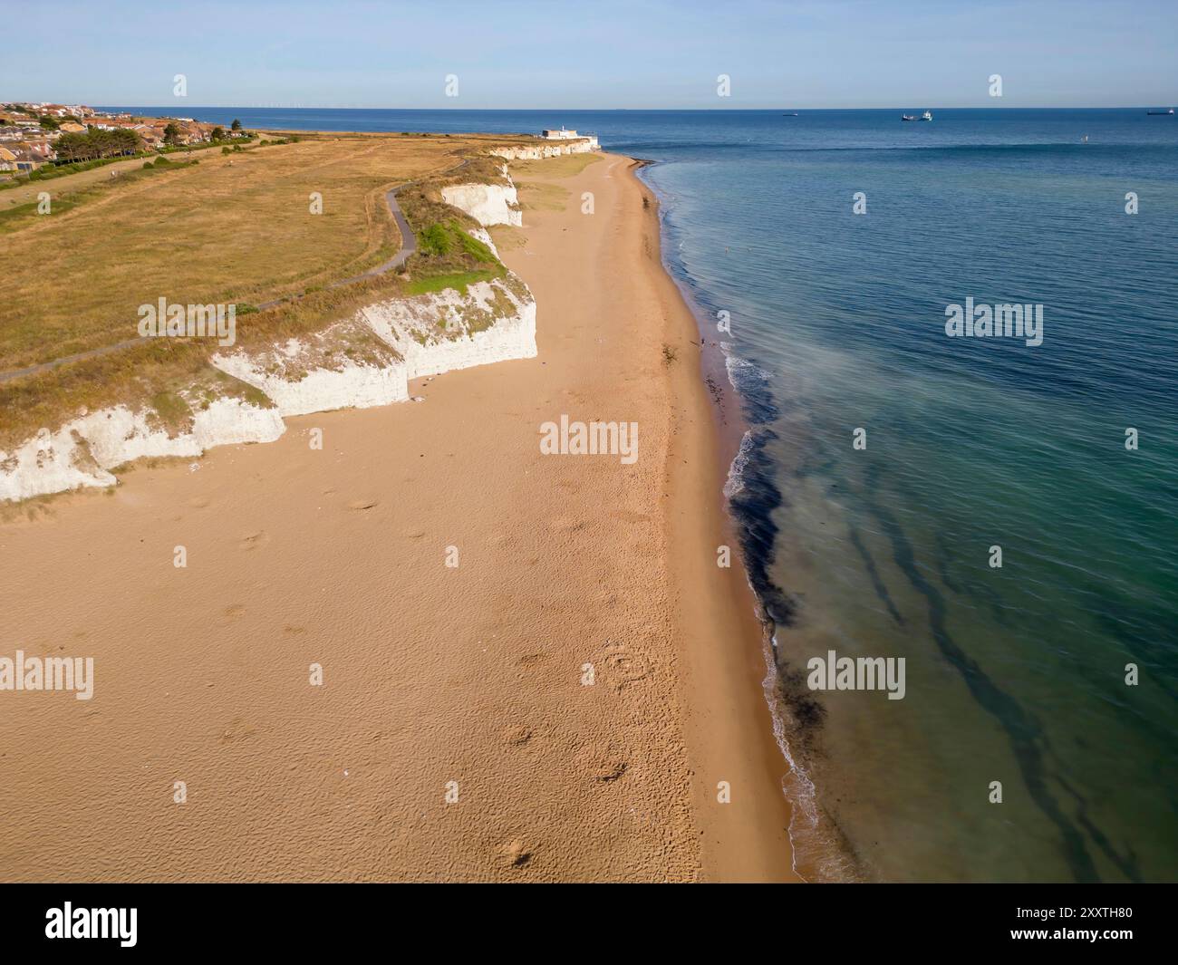 aerial views of the beach and chalk cliffs at Botany bay on the kent ...
