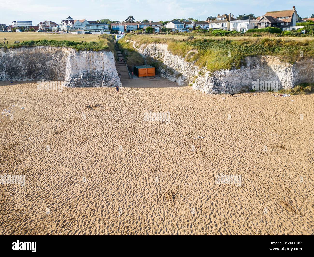 aerial views of the beach and chalk cliffs at Botany bay on the kent ...