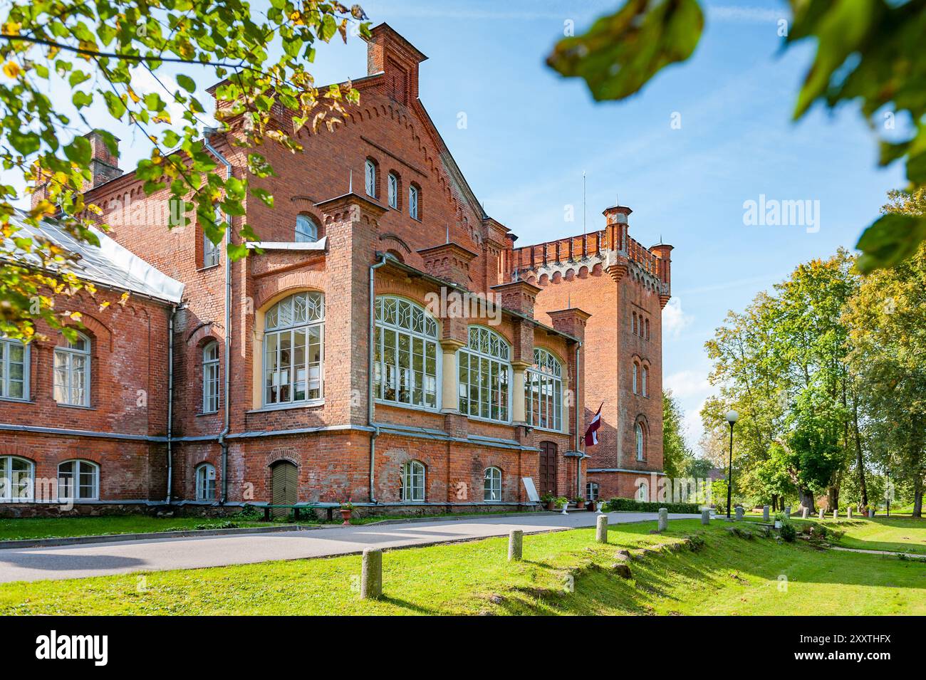 Red brick manor in Puikule, Latvia. Puikule Manor with its historical ...