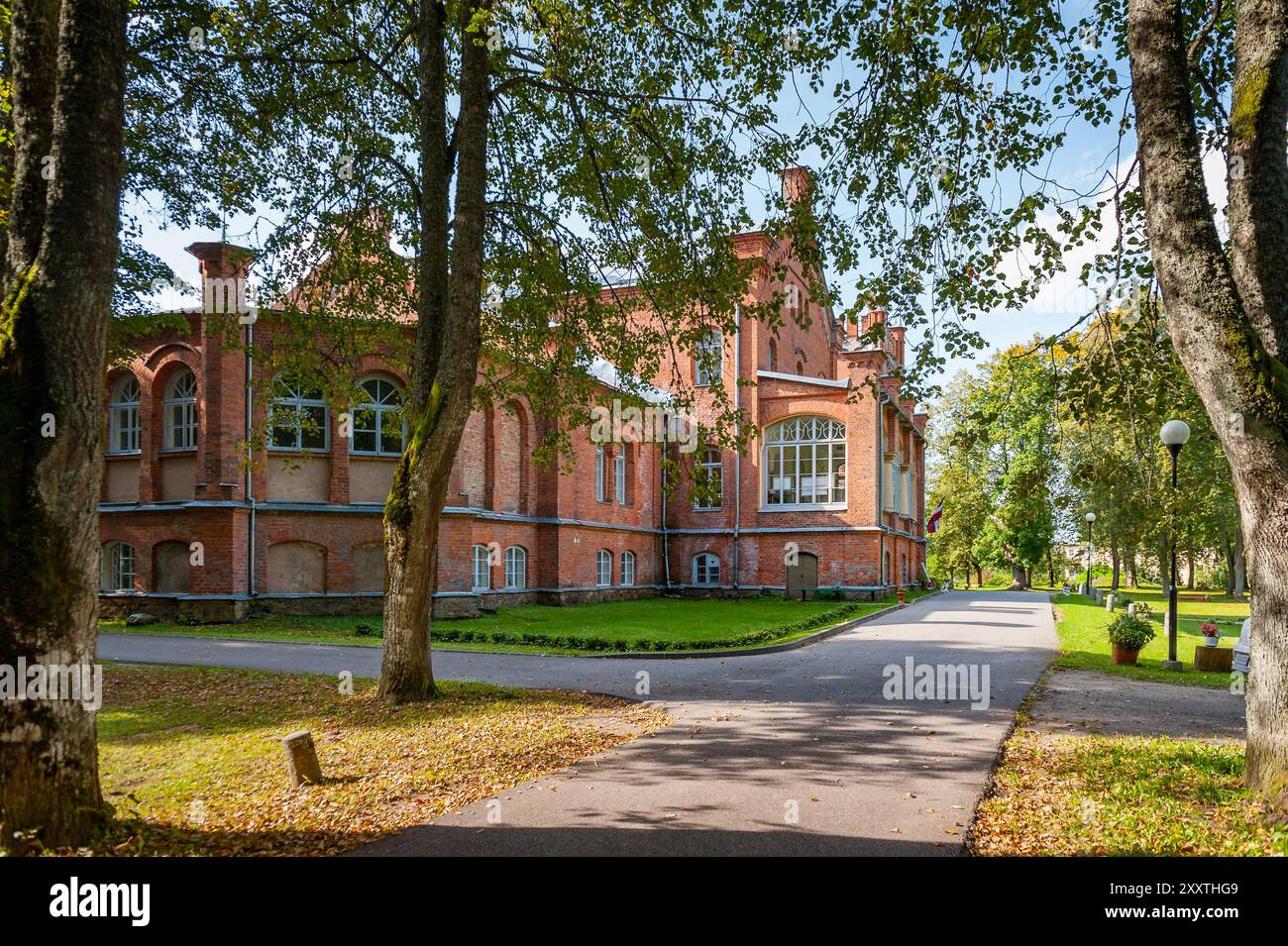 Red brick manor in Puikule, Latvia. Puikule Manor with its historical ...