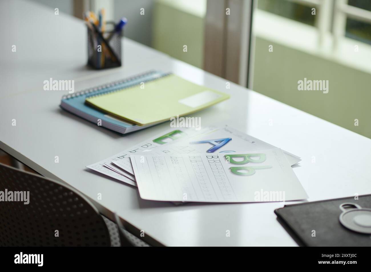 Organized Workspace Featuring Alphabet Worksheets Stock Photo - Alamy Organized Workspace Featuring Alphabet Worksheets Stock Photo - Alamy