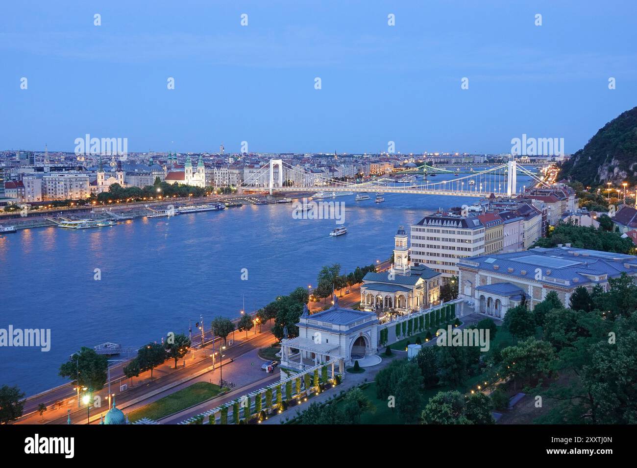 Hungary, Budapest,Panoramic night view of Budapest from Buda Castle ...