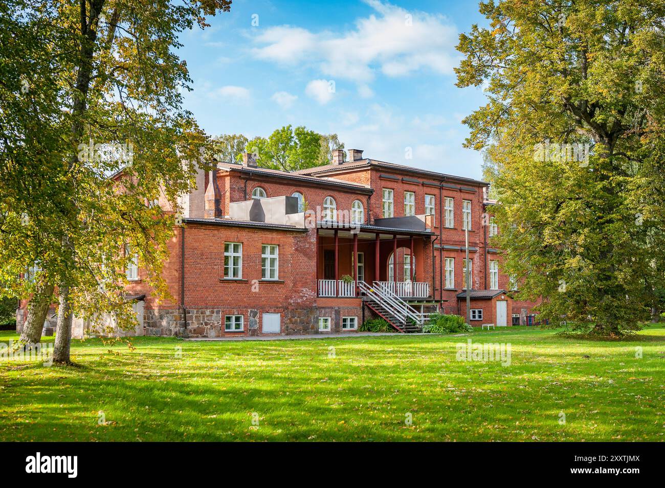 Red brick manor in Allikukivi, Estonia. Main entrance. Allikukivi manor ...