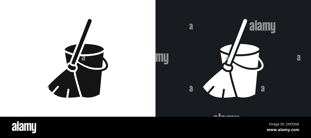 besom with stick and pail icon linear vector graphics sign or symbol ...