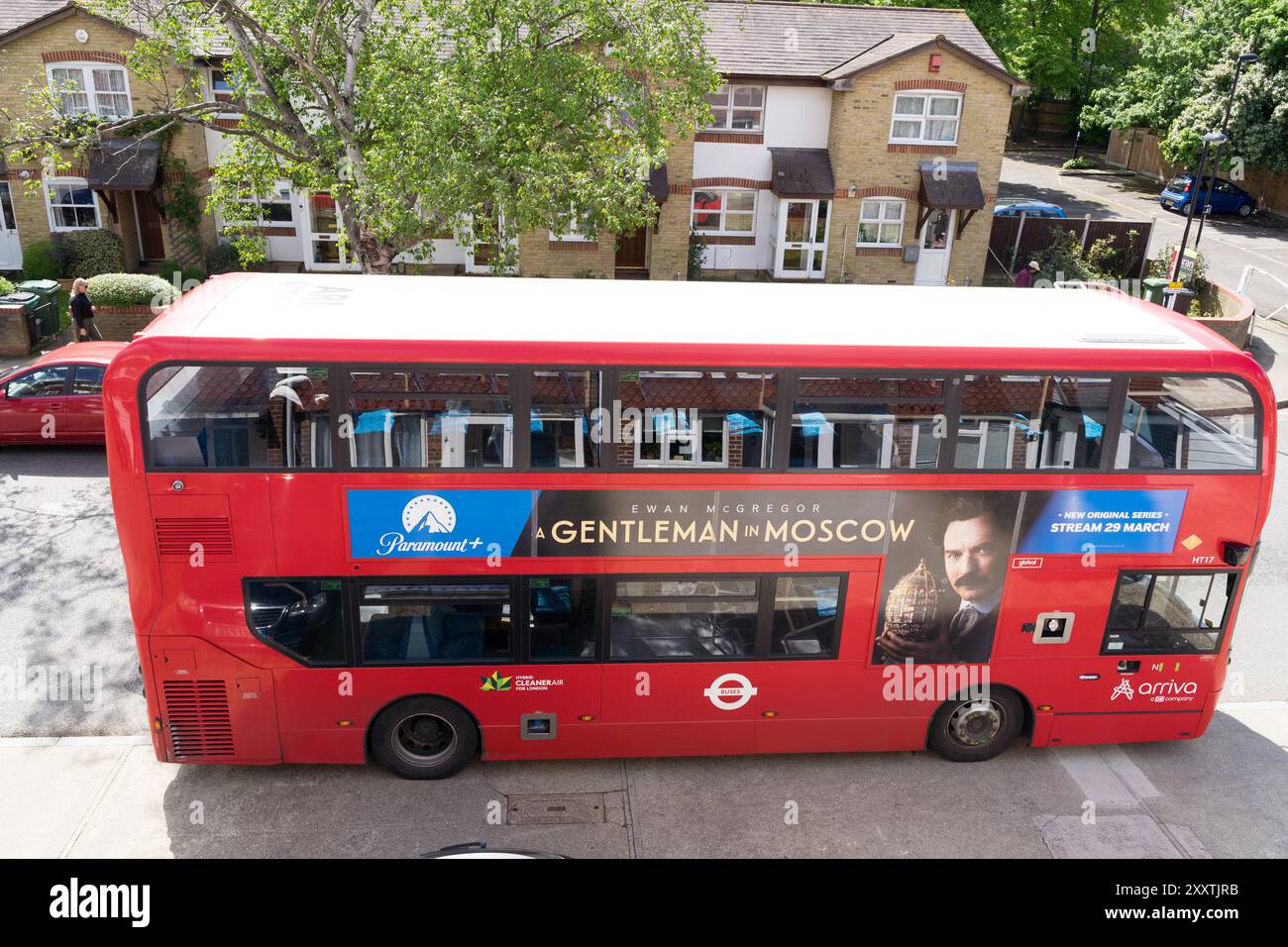 London double decker bus with a poster for Gentleman in Moscow on its ...