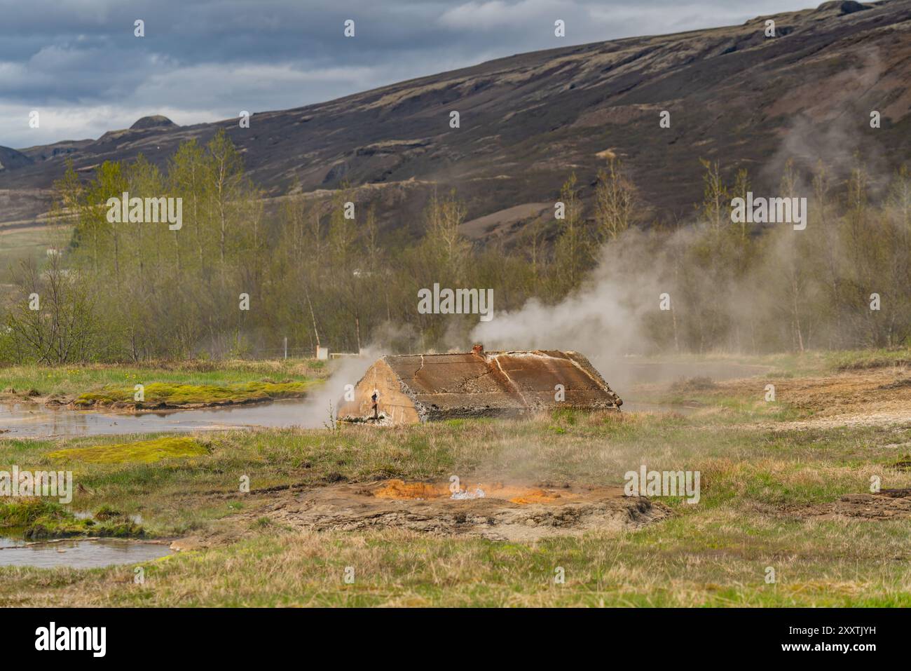 Hot spring at the Great Geysir which is a geyser in Golden Circle in ...