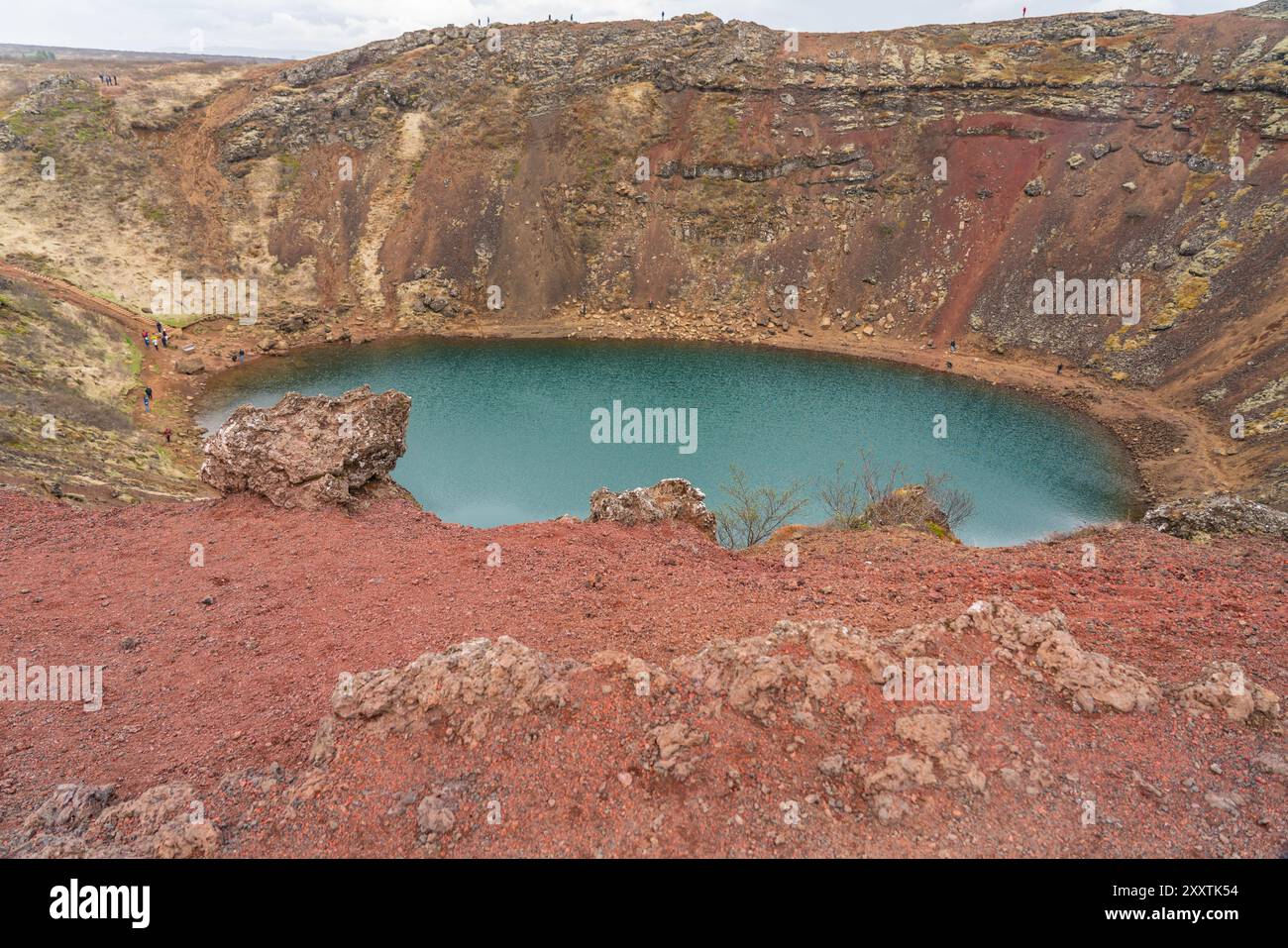 Kerid volcano with blue crater lake at the golden circle in southeast ...