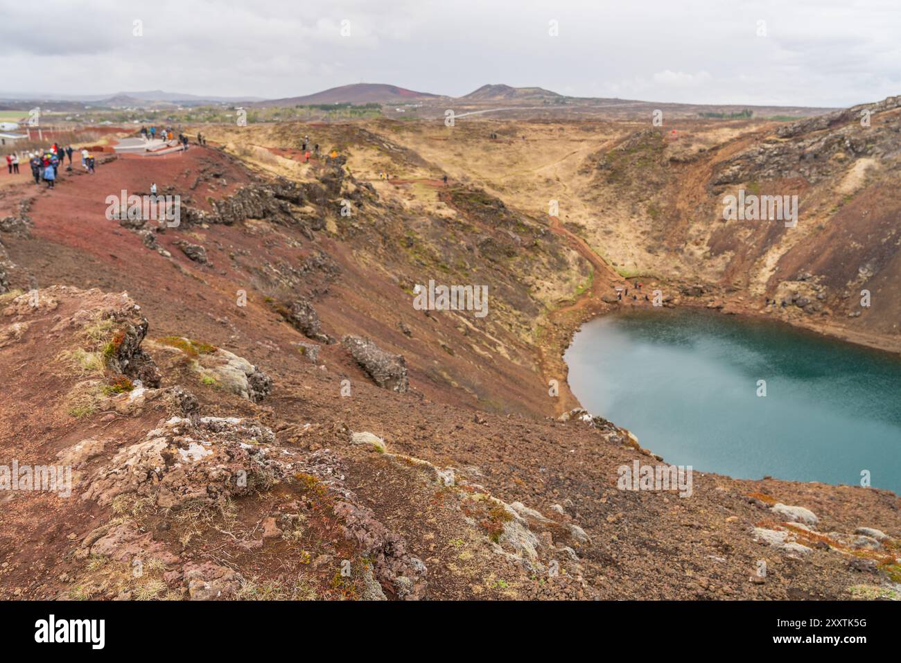 Kerid volcano with blue crater lake at the golden circle in southeast ...