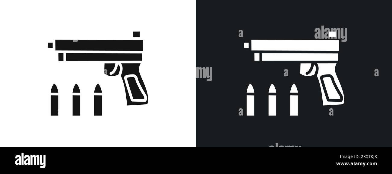 Gun with ammunition Icon linear vector graphics sign or symbol set for ...