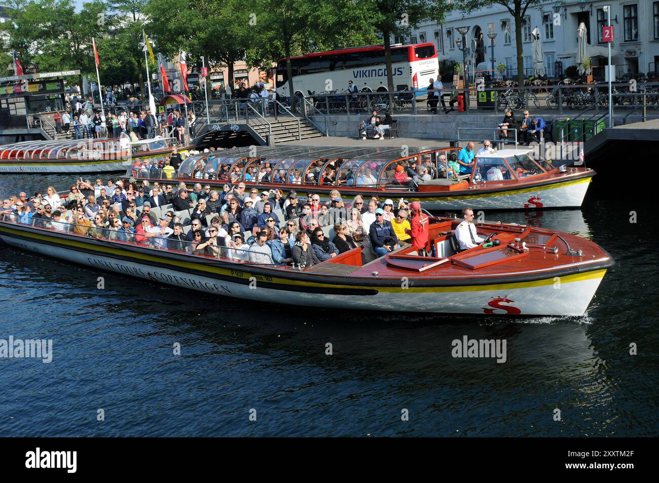 Copenhagen/ Denmark/26 August 2024/ Travelers boat ride canal tours ...